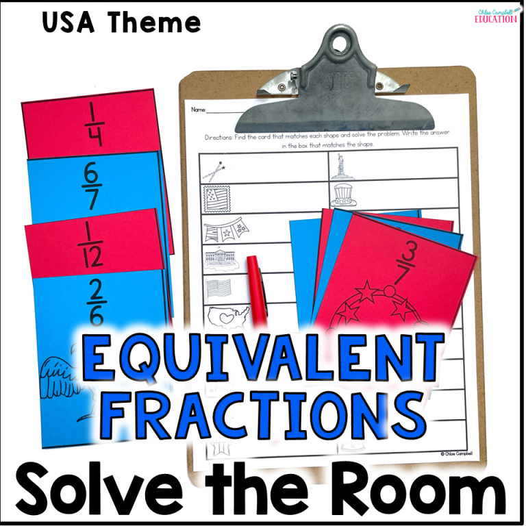 Equivalent Fractions Solve the Room – USA Theme – Fractions Practice ...