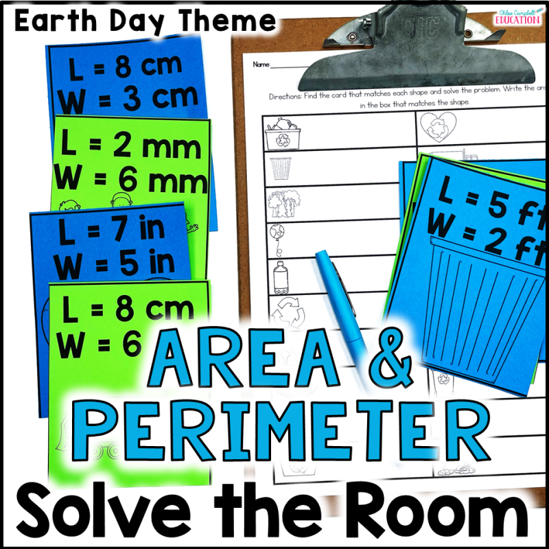 Area and Perimeter Solve the Room Cards – Earth Day Theme Math Activity ...