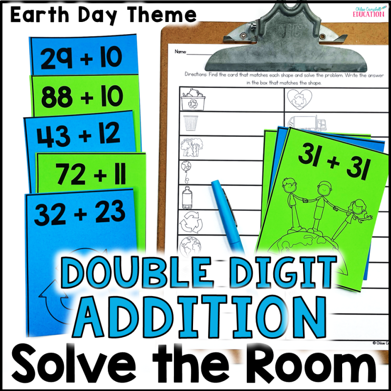 Double Digit Addition Solve the Room – 2 Digit Addition Earth Day Math ...