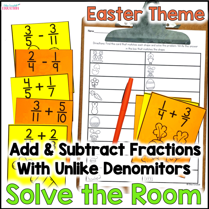 Adding and Subtracting Fractions with Unlike Denominators Easter 5th ...