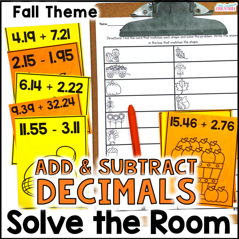 Fall Math Solve the Room – Adding & Subtracting Decimals Activity for ...