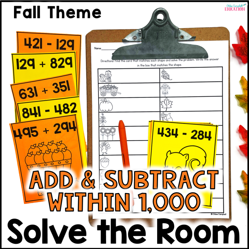 Addition and Subtraction within 1,000 Solve the Room – Fall Math ...