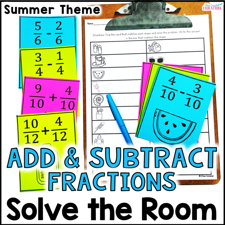 Adding and Subtracting Fractions with Like Denominators – Summer Solve ...