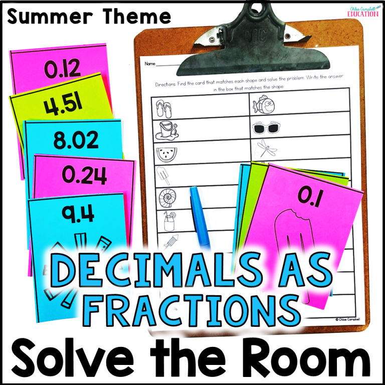 Writing Decimals as Fractions – Solve the Room Summer Math Activity ...