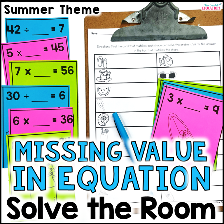 Unknown Number in Multiplication & Division Equations - Solve the Room ...