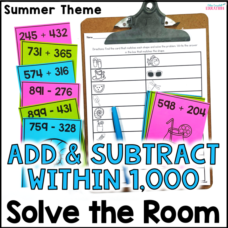 Addition and Subtraction within 1,000 Solve the Room – Summer Math ...