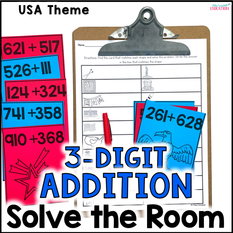 3 Digit Addition Game Solve the Room – USA Math Activity – Chloe ...