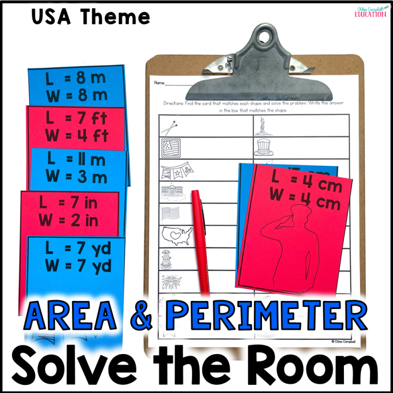 Area and Perimeter Solve the Room Cards – USA Math Activity 3rd and 4th ...