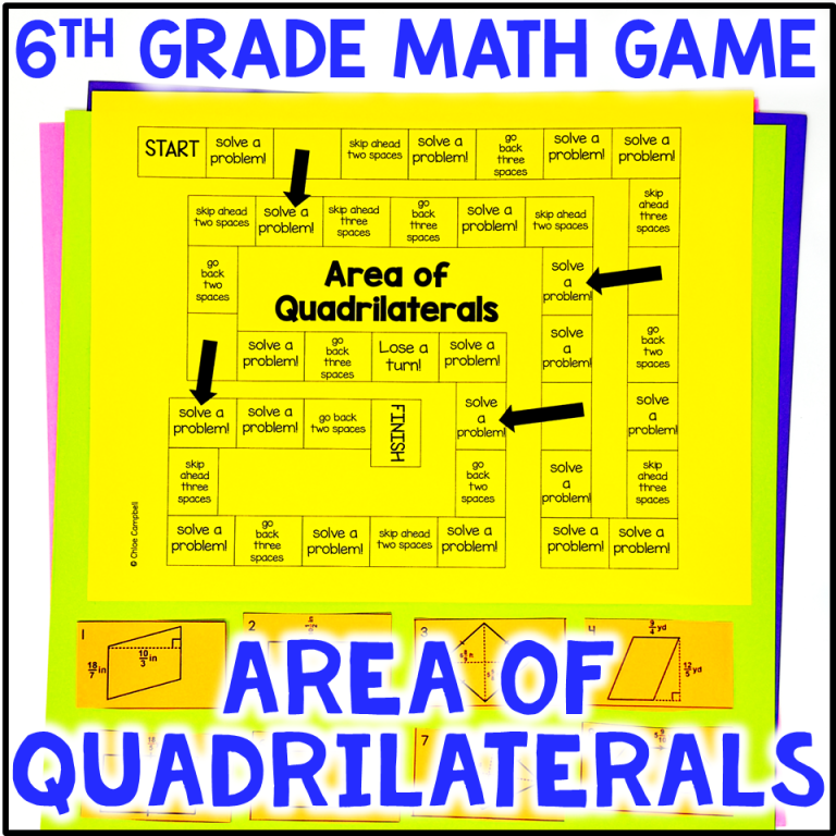Area of Quadrilaterals Worksheet and Game 6th Grade Math Review Station ...