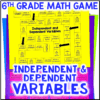 Independent and Dependent Variables Math Game – Equations with ...