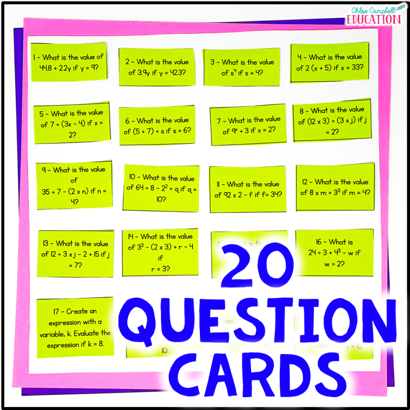 Evaluating Expressions Game – Algebraic Expressions Activity – 6th ...