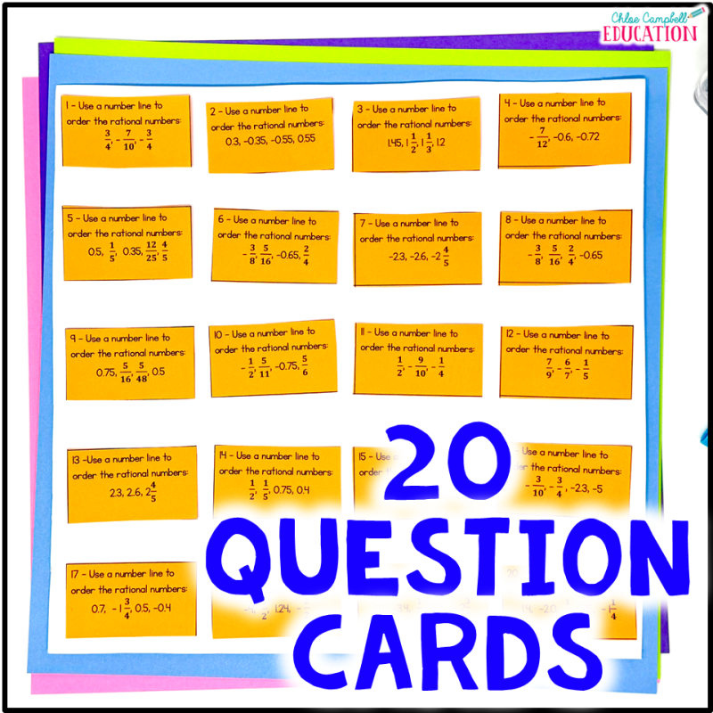 Ordering Rational Numbers on a Number Line Game – 6th Grade Math Spiral ...