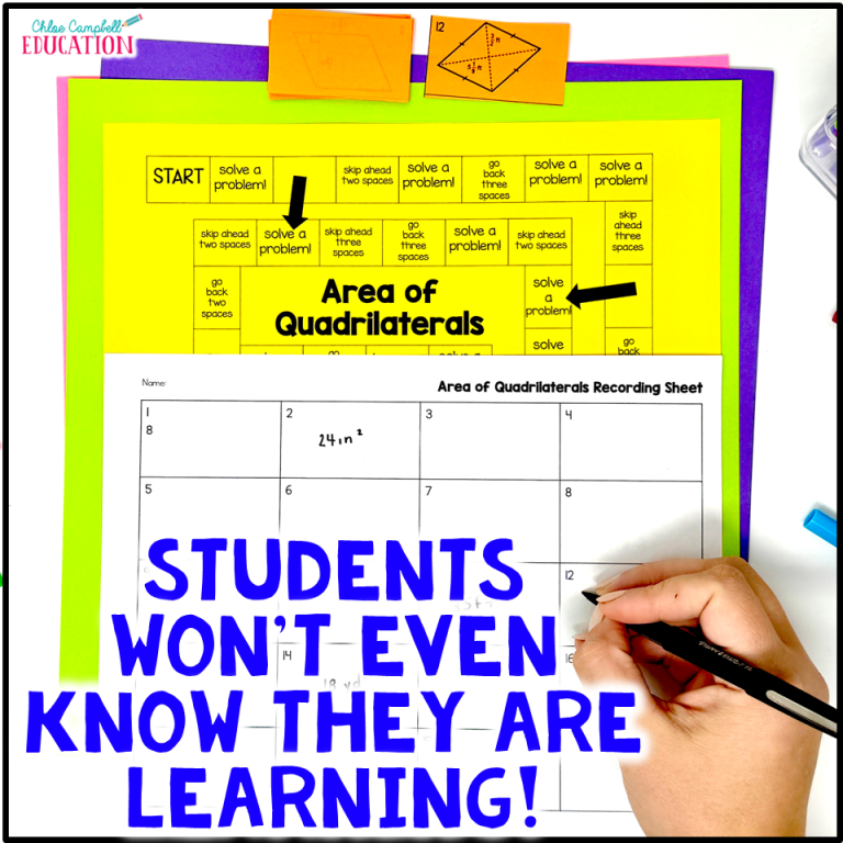 Area of Quadrilaterals Worksheet and Game 6th Grade Math Review Station ...