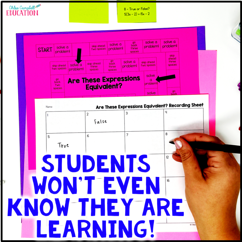Equivalent Expressions Activity Combining Like Terms Game for 6th Grade ...