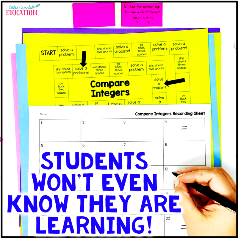 Comparing and Ordering Integers Activity – 6th Grade Math Game Center ...