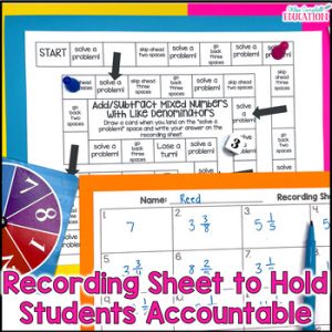 Adding & Subtracting Mixed Numbers with Like Denominators Game 4th ...