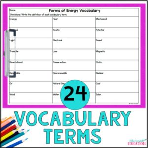 Forms of Energy Maze Worksheet 5th Grade Science Vocabulary Activities ...