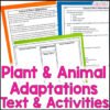 Plant & Animal Adaptations Reading Comprehension & Questions ...
