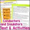 Conductors & Insulators Reading Passage & Questions 5th Grade Science ...