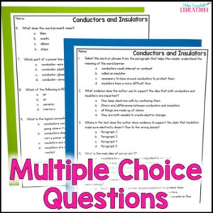 Conductors & Insulators Reading Passage & Questions 5th Grade Science ...
