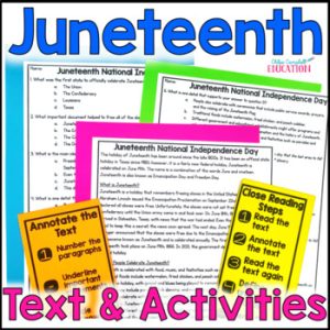 Juneteenth Reading Comprehension Text Activity Informational Close Read Passage