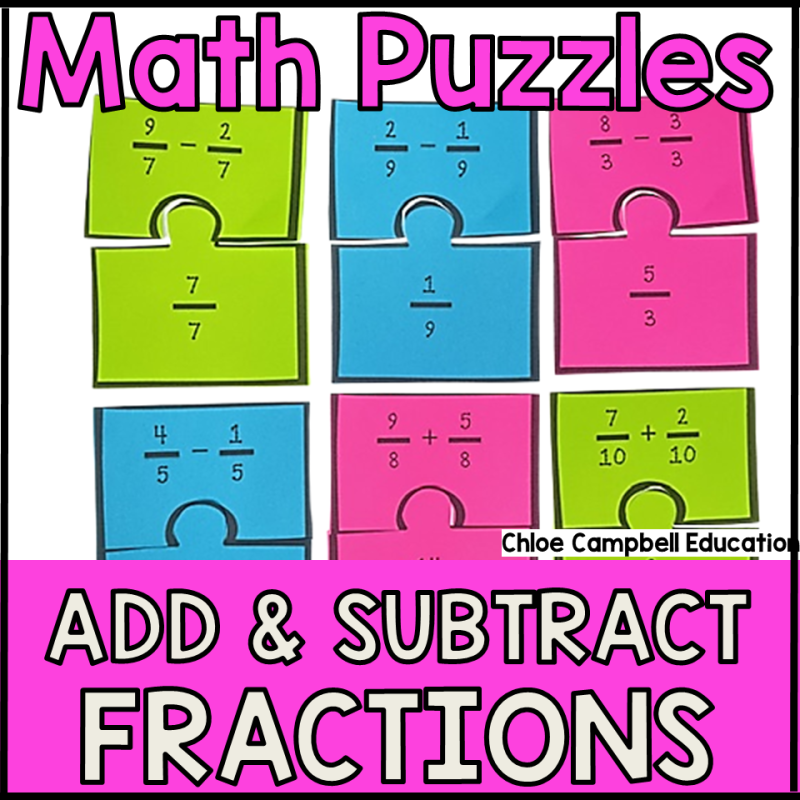 Add & Subtract Fractions with Like Denominators Game Fractions Matching ...