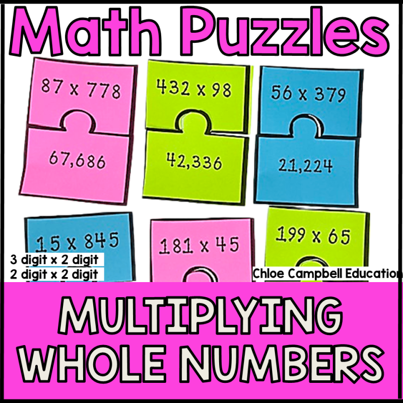 Multiplying Whole Numbers Puzzle 3 Digit by 2 Digit Multiplication Game ...