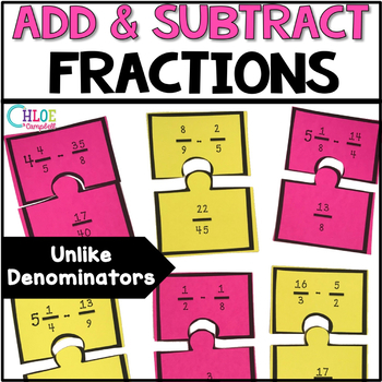 Adding and Subtracting Fractions with Unlike Denominators - Matching ...