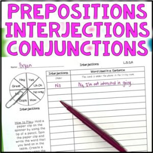 Prepositions Interjections Conjunctions Spinner Game – Parts of Speech ...