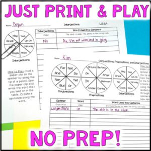 Prepositions Interjections Conjunctions Spinner Game – Parts of Speech ...