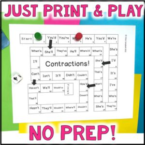 Writing Contractions Board Game – 2nd Grade Grammar Review Contraction ...