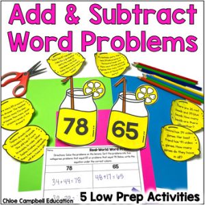 Addition & Subtraction Word Problems within 100 2nd Grade Math Center ...