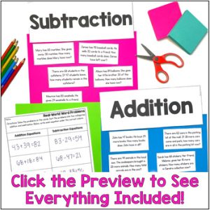 Addition & Subtraction Word Problems within 100 2nd Grade Math Center ...