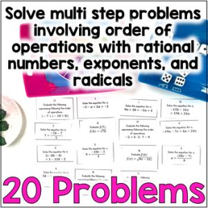 Solving Multi Step Equations Partner Activity Game 8th Grade Order of ...