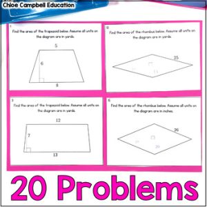 Area of Quadrilaterals Game Trapezoids Parallelograms Rhombus Geometry ...