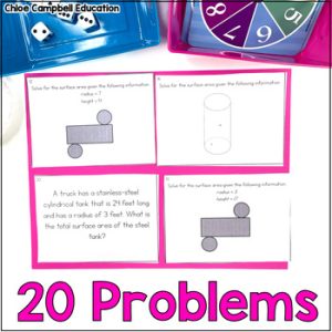 Surface Area of Right Cylinders Game 3D Nets Real World Problems 7th ...