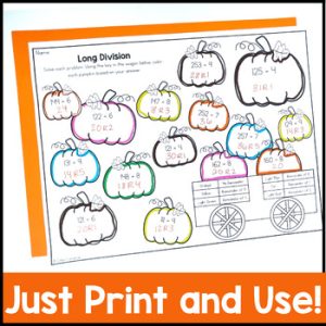 Long Division with Remainders – Halloween Math Worksheets – Color by ...