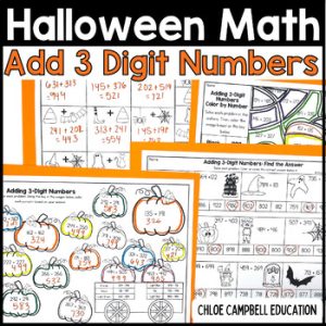 Addition within 1,000 Halloween Math Worksheets – 3 Digit Addition with ...