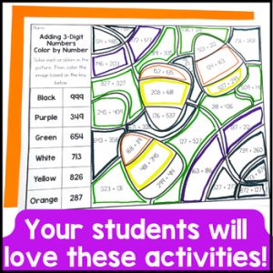 Addition within 1,000 Halloween Math Worksheets – 3 Digit Addition with ...
