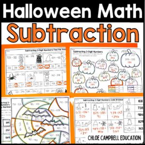 3 Digit Subtraction with Regrouping Halloween Math Worksheets Color By ...