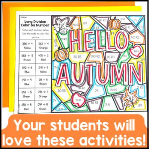 Long Division with Remainders Color by Number Fall Thanksgiving Math ...