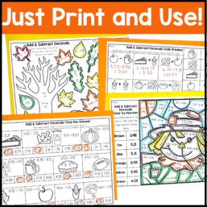 Fall Adding & Subtracting Decimals – 5th Grade Thanksgiving Math ...