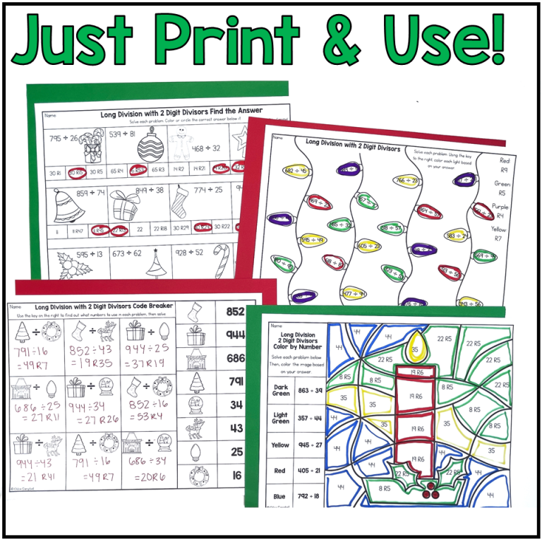 Long Division with 2 Digit Divisors 5th Grade Christmas Math Color by ...