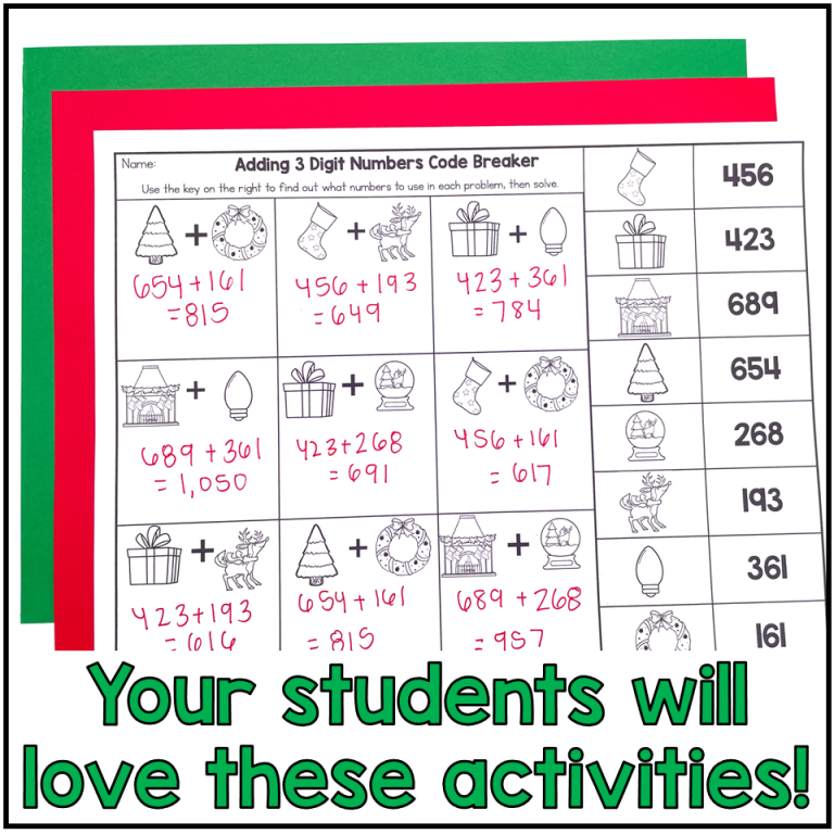 Christmas Math 3 Digit Addition Color by Number – Christmas Adding ...
