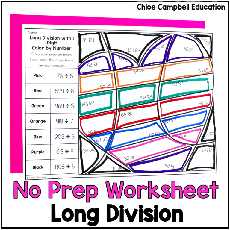 Long Division with Remainders Color by Number Valentine’s Day Math ...
