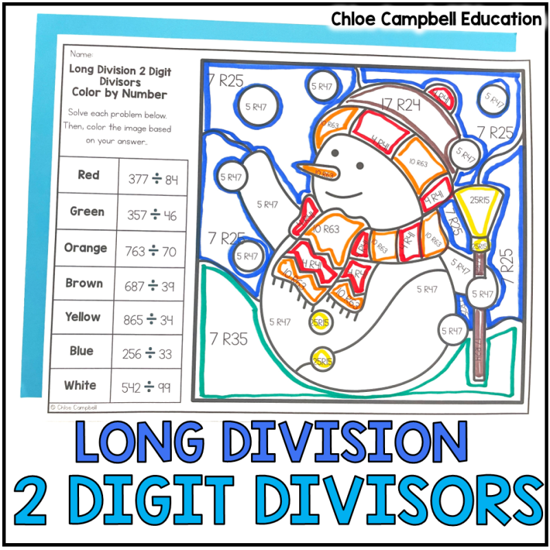Long Division with 2 Digit Divisors 5th Grade Winter Math Color by ...