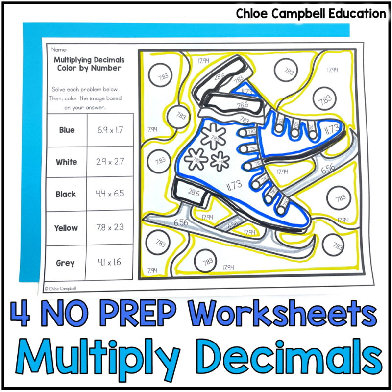 Multiplying Decimals – Winter Math Worksheets – Color by Number ...