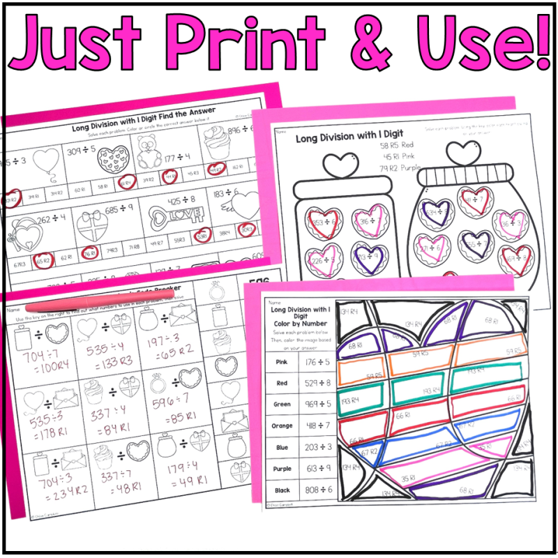 Long Division with Remainders Color by Number Valentine’s Day Math ...