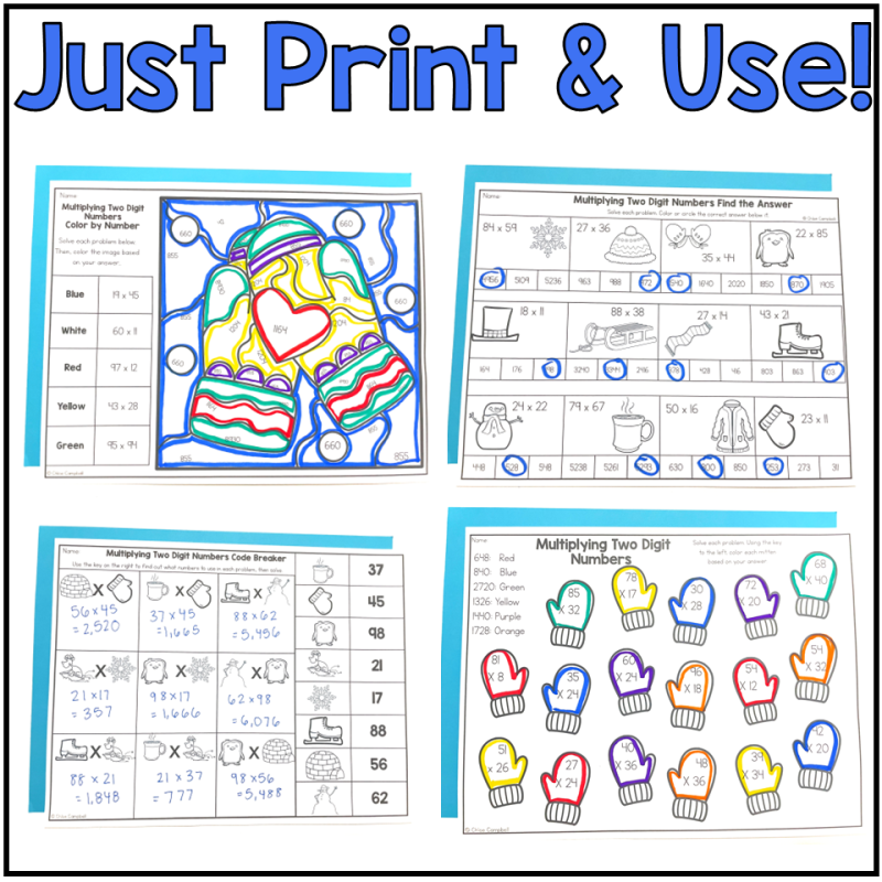 Winter Math 2 Digit Multiplication Color by Number – 2 Digit by 2 Digit ...