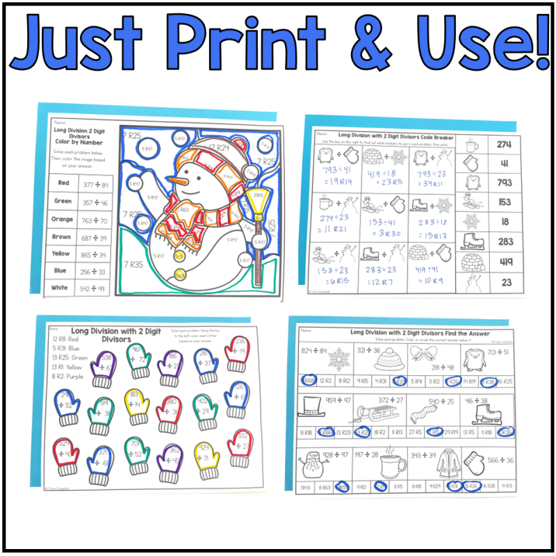 Long Division with 2 Digit Divisors 5th Grade Winter Math Color by ...